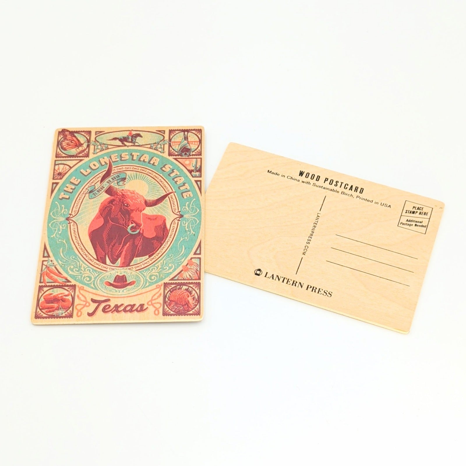 Wood Postcard Texas, Woodcut Menagerie, Lonestar State | Texas Gift Baskets